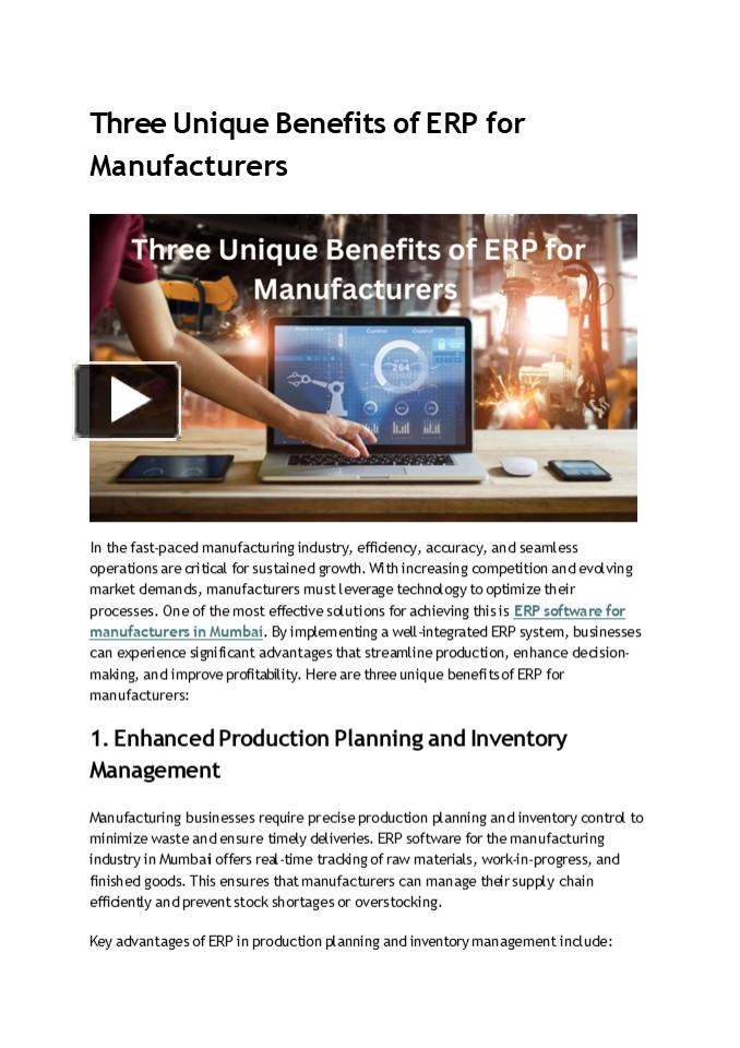 PPT – Three Unique Benefits of ERP for Manufacturers PowerPoint presentation | free to download ...