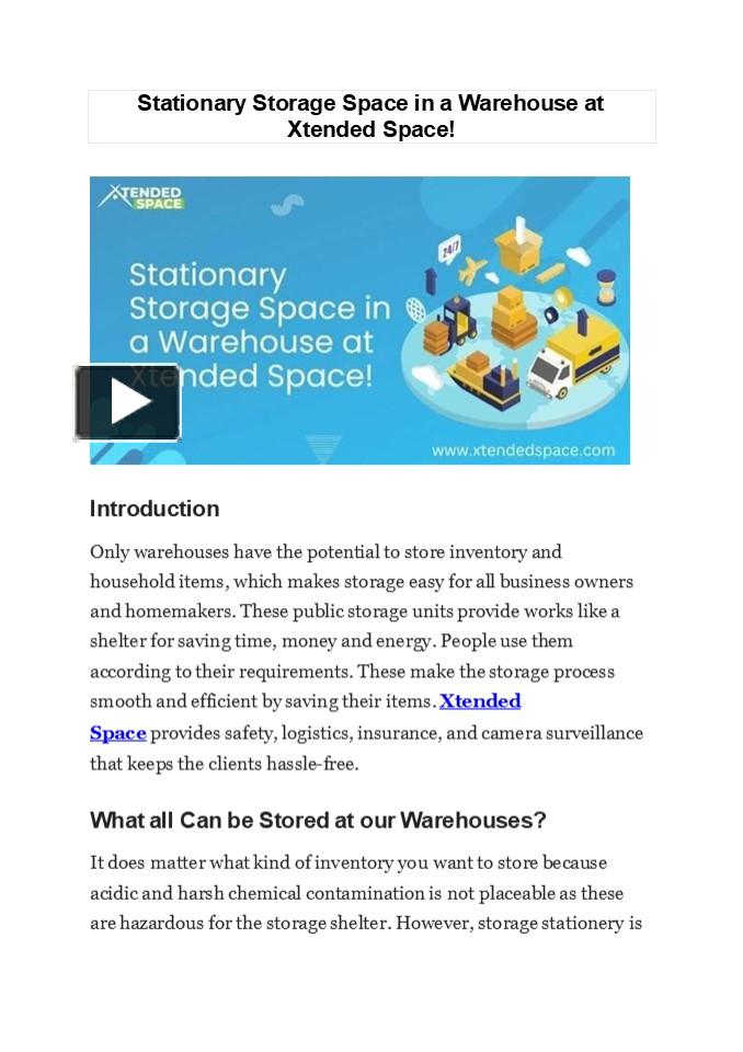 PPT – Stationary Storage Space in a Warehouse at Xtended Space! PowerPoint presentation | free ...