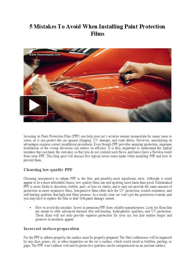 PPT – 5 Mistakes To Avoid When Installing Paint Protection Films PowerPoint presentation | free ...