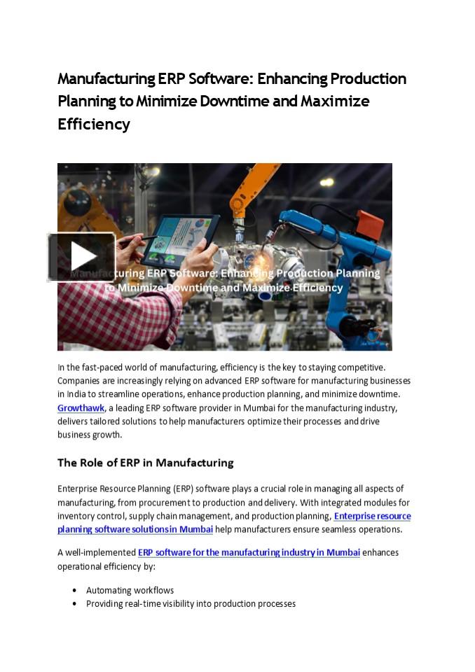 PPT – Manufacturing ERP Software: Enhancing Production Planning to Minimize Downtime and ...