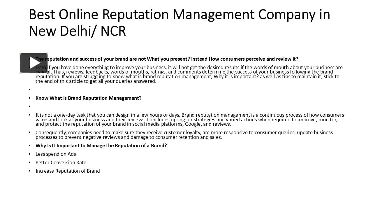 PPT – Best Online Reputation Management Company in New Delhi/ NCR - BRAND REMASTER PowerPoint ...