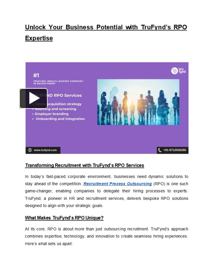 Unlock Your Business Potential with TruFynd’s RPO Expertise presentation | free to download