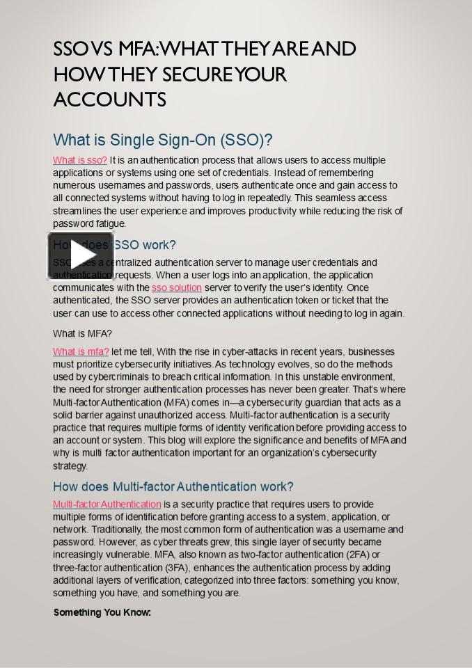 PPT – SSO vs MFA: What They Are and How They Secure Your Accounts PowerPoint presentation | free ...