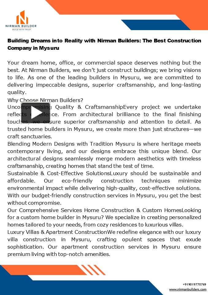 Building Dreams into Reality with Nirman Builders: The Best Construction Company in Mysuru ...