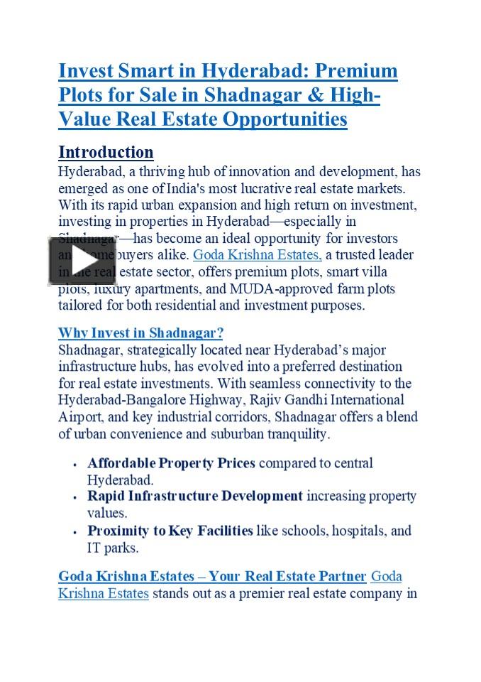 PPT – Plots For Sale in Shadnagar|Properties in Hyderabad| PowerPoint presentation | free to ...