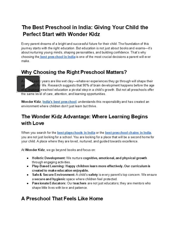 The Best Preschool in India: Giving Your Child the Perfect Start with Wonder Kidz (1 ...