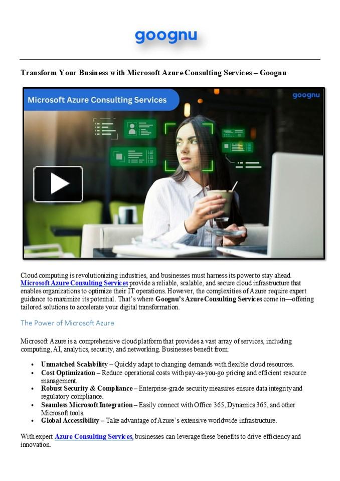 Transform Your Business with Microsoft Azure Consulting Services – Goognu presentation | free to ...