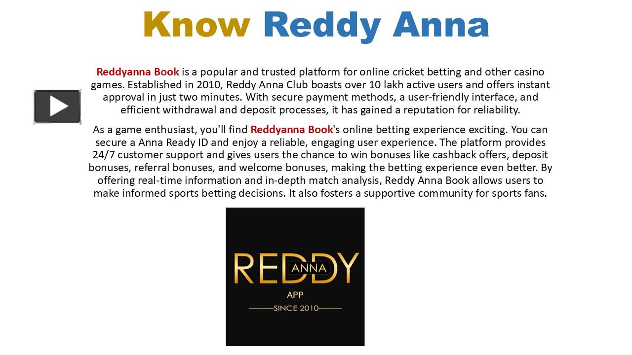 PPT – Reddy Anna Book Self Deposit: Your Gateway to Real-Time Cricket Analytics and Upcoming ...