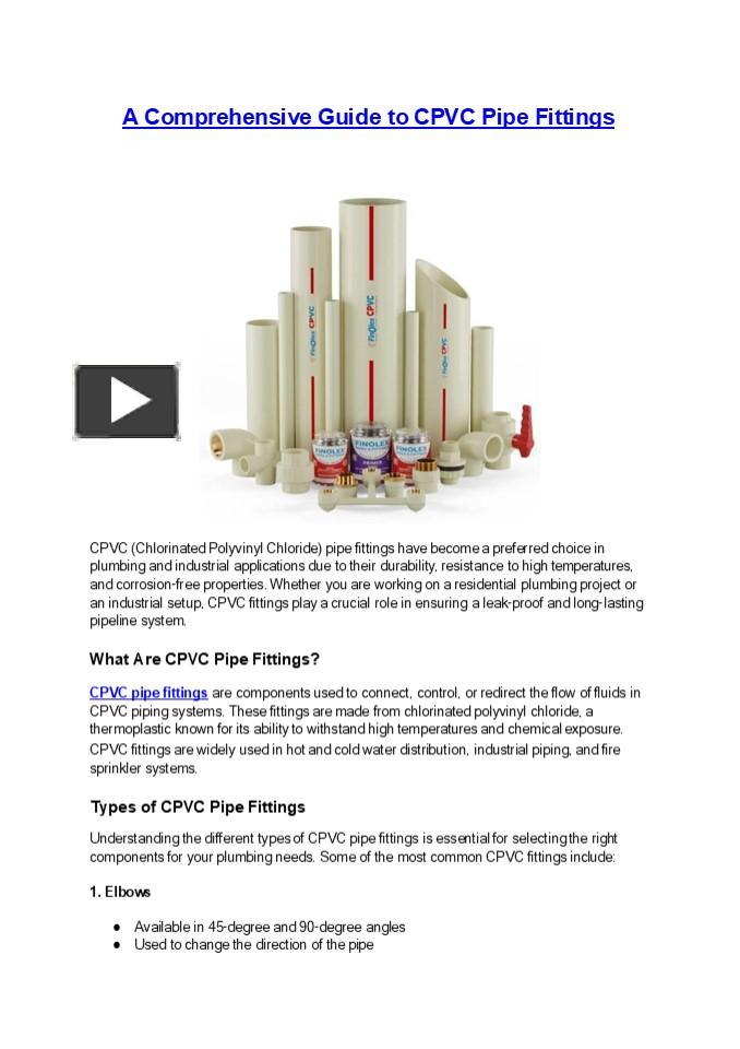 A Comprehensive Guide to CPVC Pipe Fittings - Finolex Pipes ...