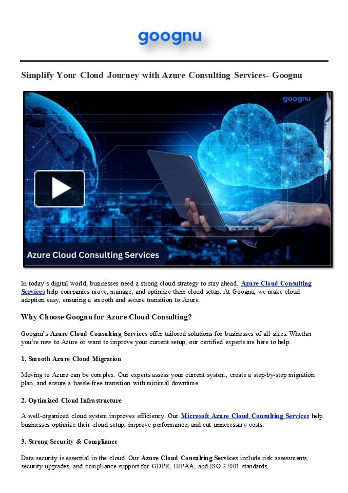 PPT – Smarter Azure Cloud Consulting Services with Goognu PowerPoint presentation | free to ...