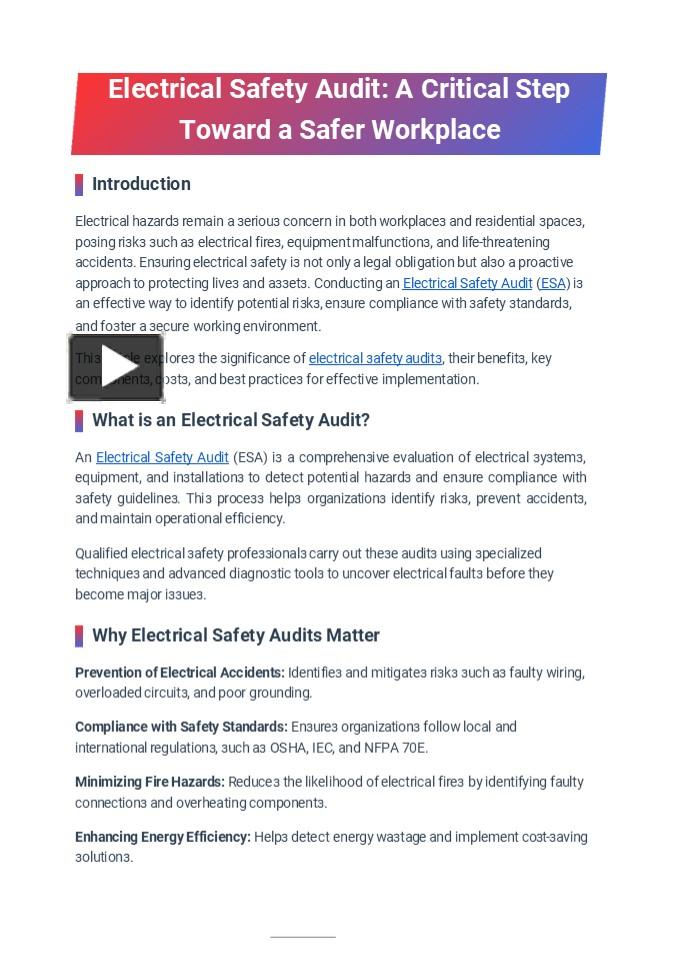 PPT – Electrical Safety Audit: A Critical Step Toward a Safer Workplace PowerPoint presentation ...
