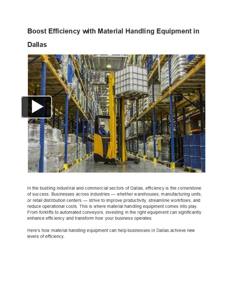 PPT – Boost Efficiency with Material Handling Equipment in Dallas PowerPoint presentation | free ...