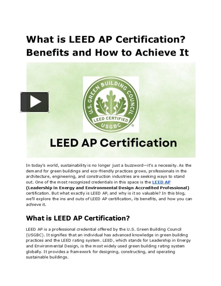 Achieving Sustainability Excellence with a LEED AP presentation | free to download