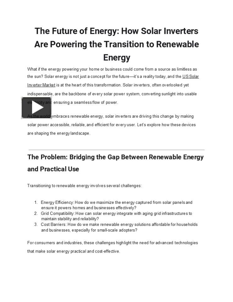 The Future of Energy: How Solar Inverters Are Powering the Transition to Renewable Energy ...