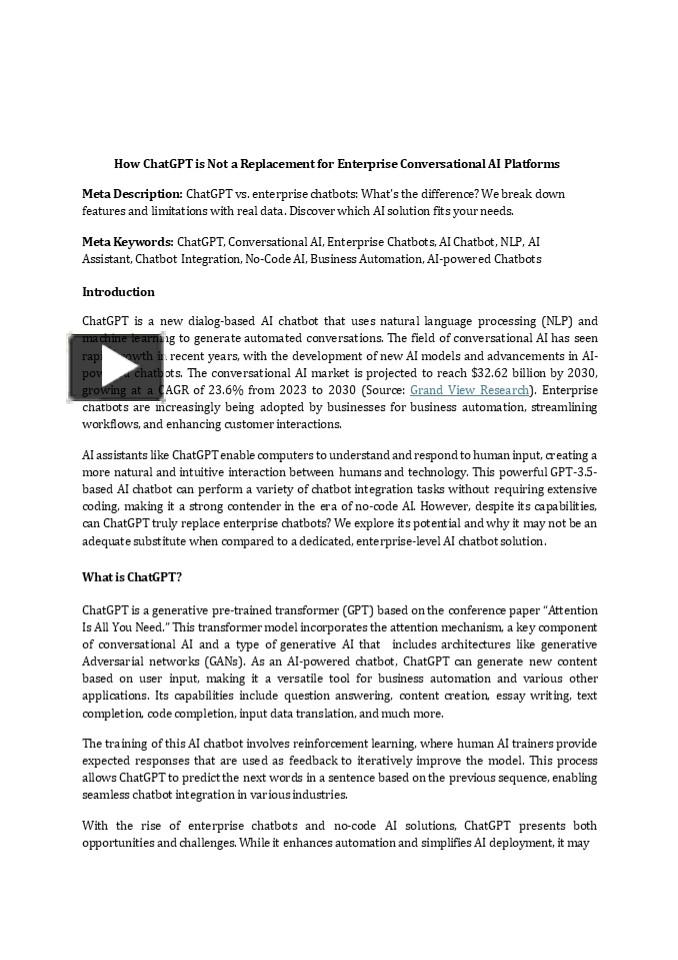 PPT – How ChatGPT is Not a Replacement for Enterprise Conversational AI Platforms PowerPoint ...