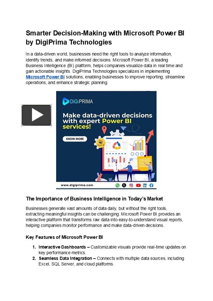 PPT – Smarter Decision-Making with Microsoft Power BI by DigiPrima Technologies PowerPoint ...