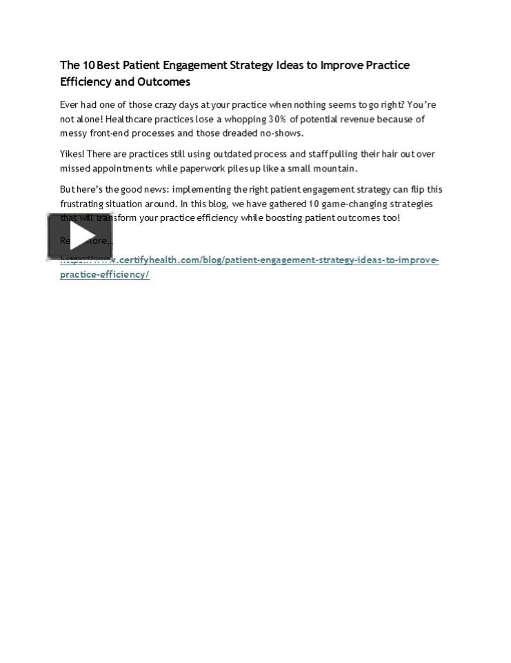PPT – The 10 Best Patient Engagement Strategy Ideas to Improve Practice Efficiency and Outcomes ...
