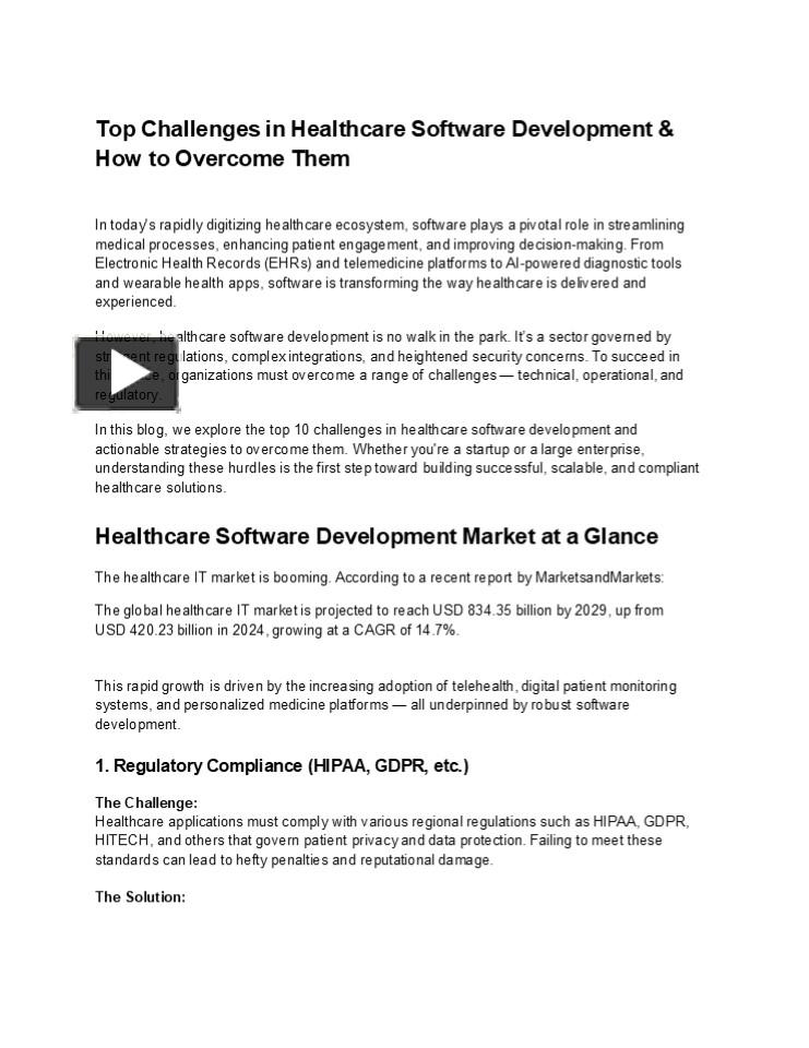 PPT – Top Challenges in Healthcare Software Development & How to Overcome Them PowerPoint ...