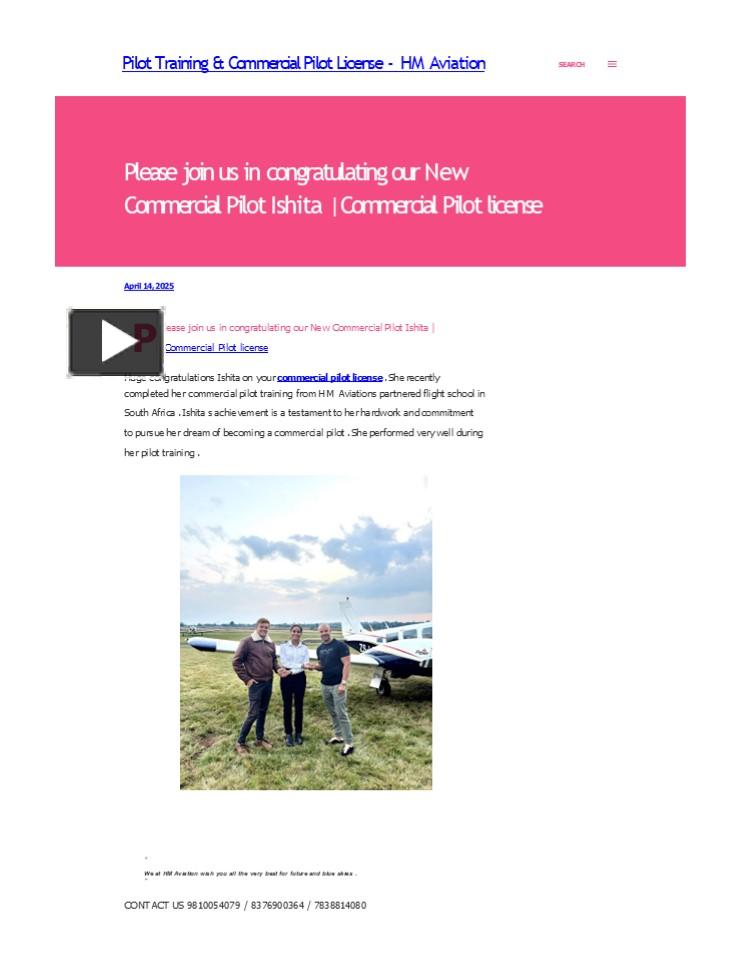 PPT – lease join us in congratulating our New Commercial Pilot Ishita | Commercial Pilot license ...