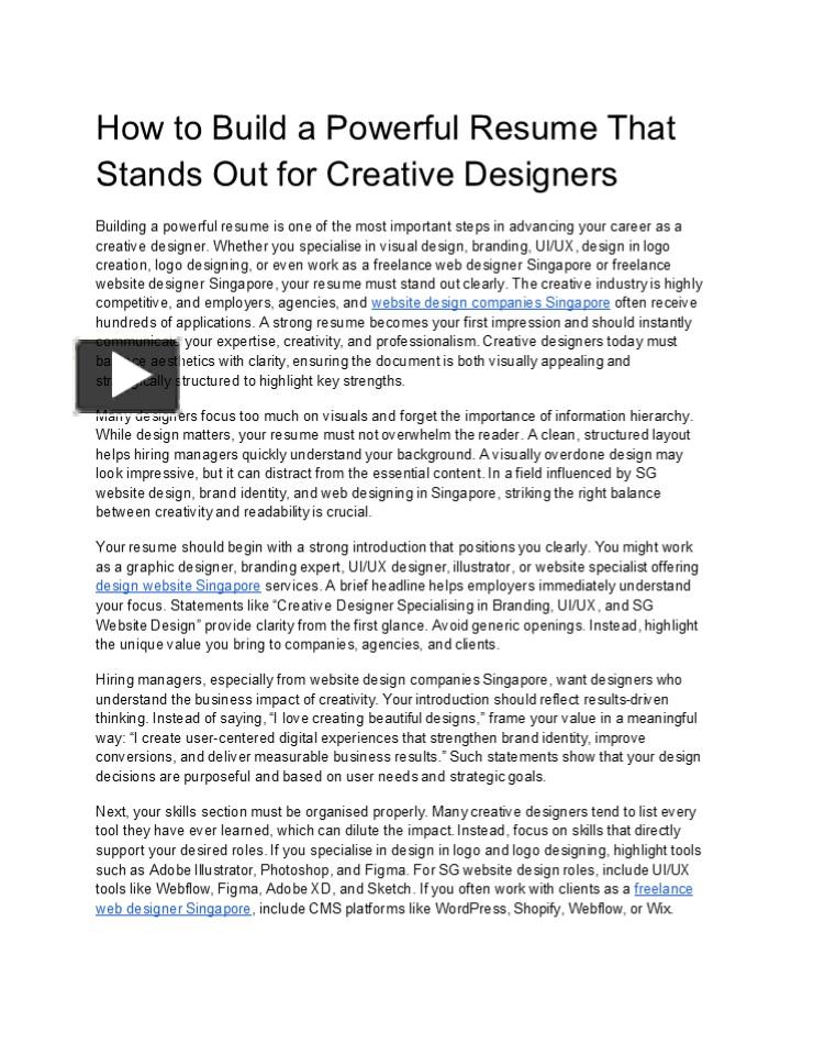 How to Build a Powerful Resume That Stands Out for Creative Designers presentation | free to ...