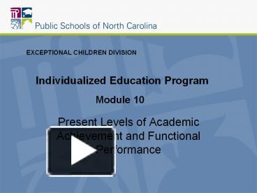 Present Levels of Academic Achievement and Functional Performance ...
