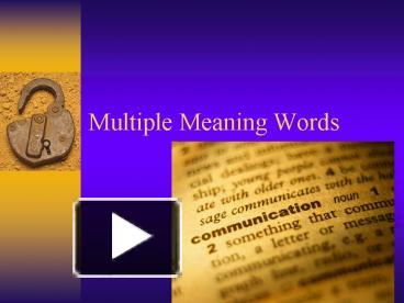 PPT – Multiple Meaning Words PowerPoint presentation | free to view ...