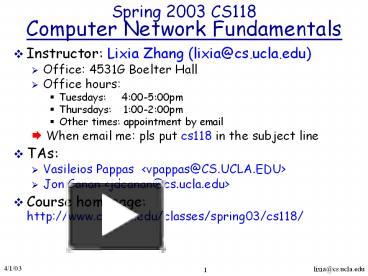PPT – Spring 2003 CS118 Computer Network Fundamentals PowerPoint presentation | free to download ...