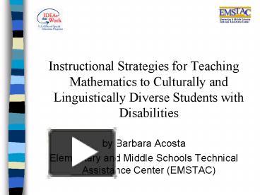 Instructional Strategies for Teaching Mathematics to Culturally and ...