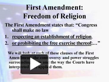 PPT – First Amendment: Freedom of Religion PowerPoint presentation ...