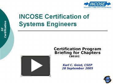 INCOSE Certification of Systems Engineers presentation | free to download