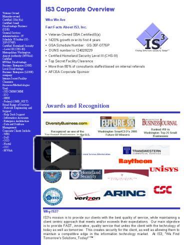 PPT – IS3 Corporate Overview PowerPoint presentation | free to view - id: b0b94-NzYxZ