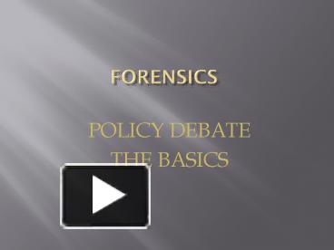 FORENSICS presentation | free to view