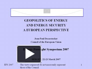 GEOPOLITICS OF ENERGY presentation | free to view