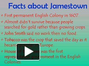 Facts about Jamestown presentation | free to view