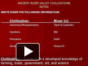 PPT – ANCIENT RIVER VALLEY CIVILIZATIONS NOTES PowerPoint presentation ...