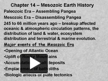PPT – Chapter 14 Mesozoic Earth History PowerPoint presentation | free ...