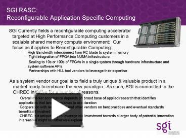 PPT – SGI RASC: Reconfigurable Application Specific Computing PowerPoint presentation | free to ...