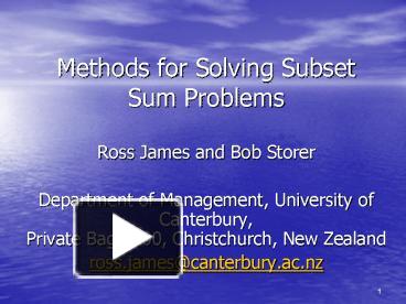 Methods for Solving Subset Sum Problems presentation | free to view