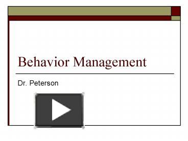 Behavior Management presentation | free to view
