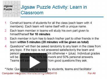 Jigsaw Puzzle Activity: Learn in Classroom presentation | free to view