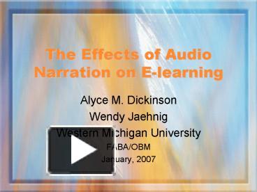 The Effects of Audio Narration on Elearning presentation | free to view
