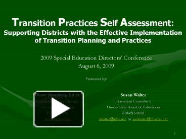 Transition Practices Self Assessment: Supporting Districts with the ...