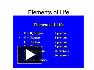 Elements of Life presentation | free to view