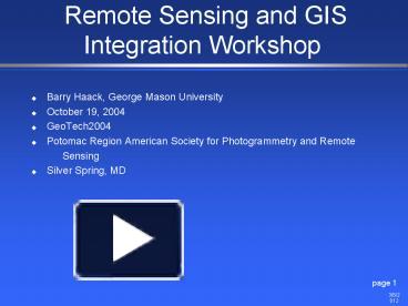 Remote Sensing and GIS Integration Workshop presentation | free to view