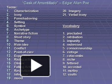 PPT – Cask of Amontillado Edgar Allan Poe PowerPoint presentation ...
