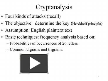 Cryptanalysis presentation | free to view