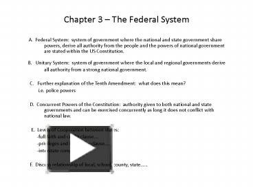 PPT – Chapter 3 The Federal System PowerPoint presentation | free to ...