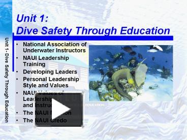 PPT – Unit 1: Dive Safety Through Education PowerPoint presentation ...