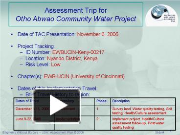 Assessment Trip for Otho Abwao Community Water Project presentation | free to view