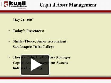 Capital Asset Management presentation | free to view